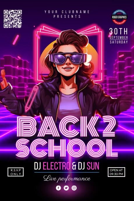 Purple Futuristic Back To School Ads Poster Template | PosterMyWall