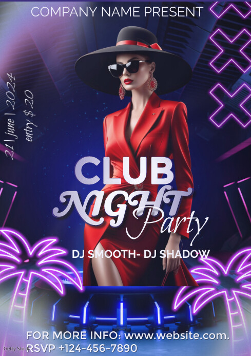 Purple Futuristic Club Night Party A4 Template | PosterMyWall