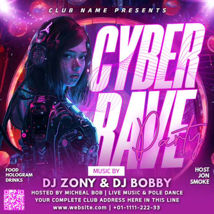 Purple Futuristic Cyber Rave Party Instagram Post Templat | PosterMyWall