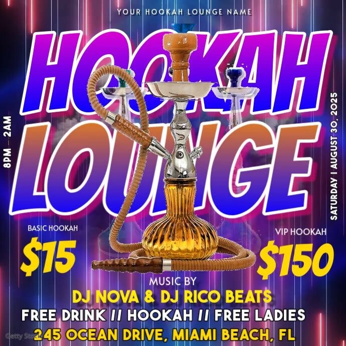 Purple Futuristic Hookah Lounge Party Flyer Instagram Post Template ...
