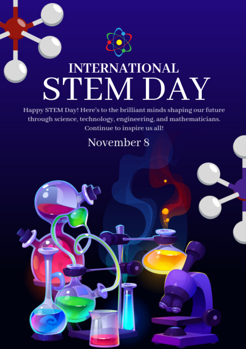 Purple Futuristic International Stem Day A4 Template | PosterMyWall