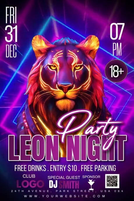 Purple Futuristic Leon Neon Party Poster Template | PosterMyWall