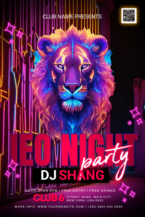 Purple Futuristic Leon Night Party Poster Template | PosterMyWall