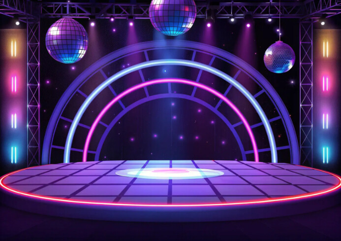 Purple Futuristic Neon Disco Party Stage A4 Template | PosterMyWall