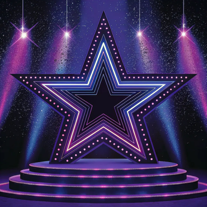 Purple Futuristic Neon Star Stage Instagram Post templaat | PosterMyWall