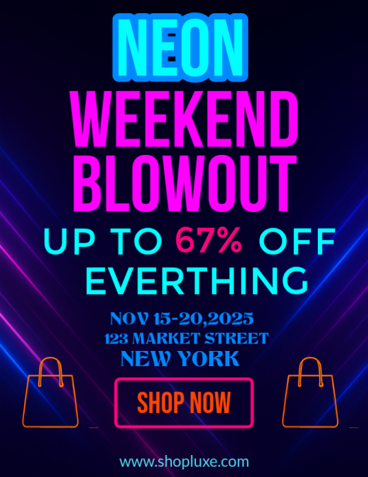 Purple Futuristic Neon Weekend Blowout Flyer (us Letter) Templat ...