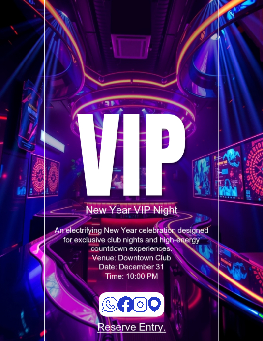 Purple Futuristic New Year Vip Party Countdown Template Neon Club Night ...