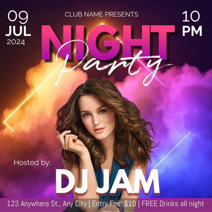 Modèle Purple Futuristic Night Club Party Instagram | PosterMyWall