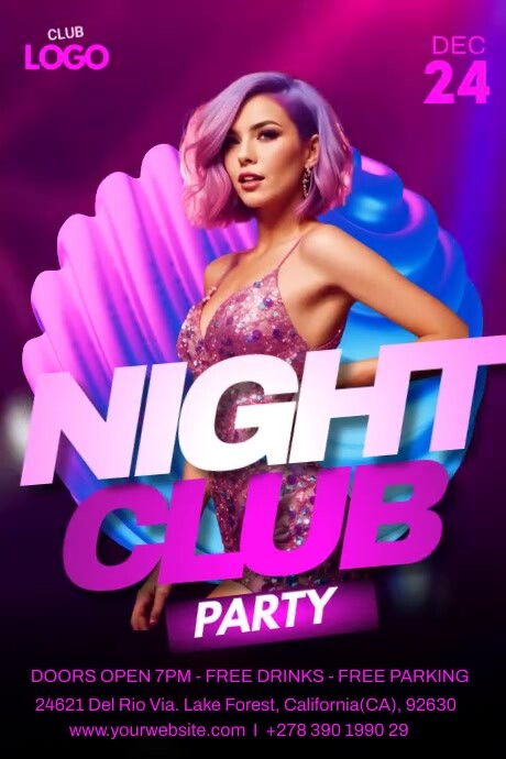 Purple Futuristic Night Club Party Poster Template | PosterMyWall