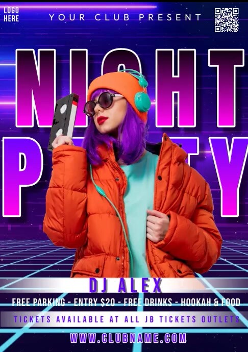 Purple Futuristic Night Party A4 Templat | PosterMyWall