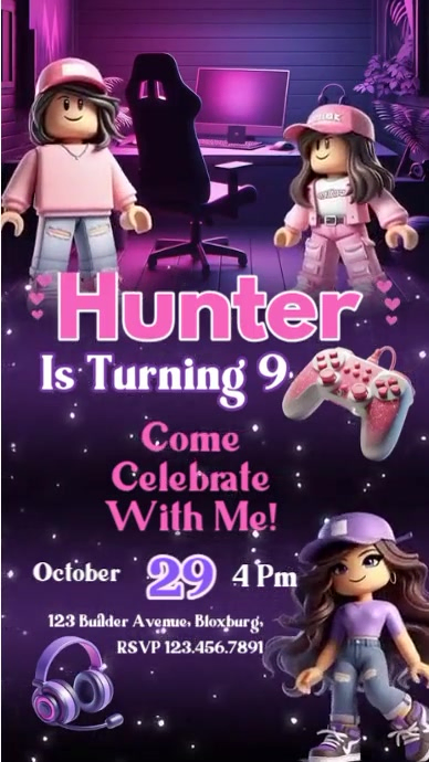 Purple Futuristic Roblox Birthday Invitation Instagram Reel Template ...