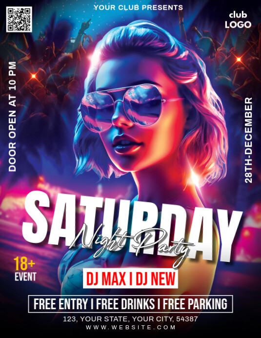 Purple Futuristic Saturday Night Party Flyer (us Letter) Template ...