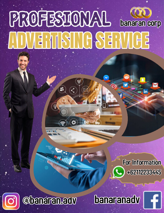 Purple Futuristik Advertising Service Pamfle Template | PosterMyWall