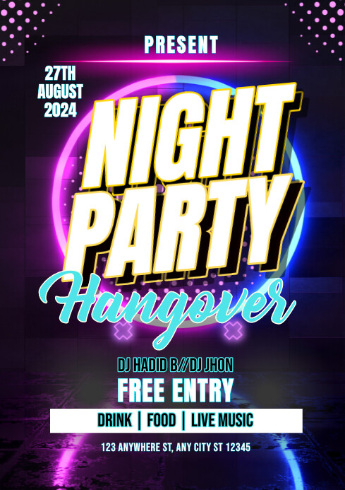 Plantilla de Purple Futuristik Night Party A4 | PosterMyWall