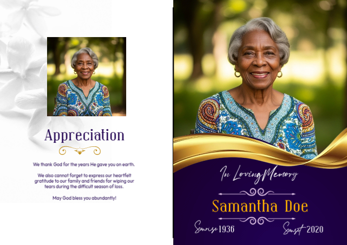 Purple gold eulogy cover Template | PosterMyWall