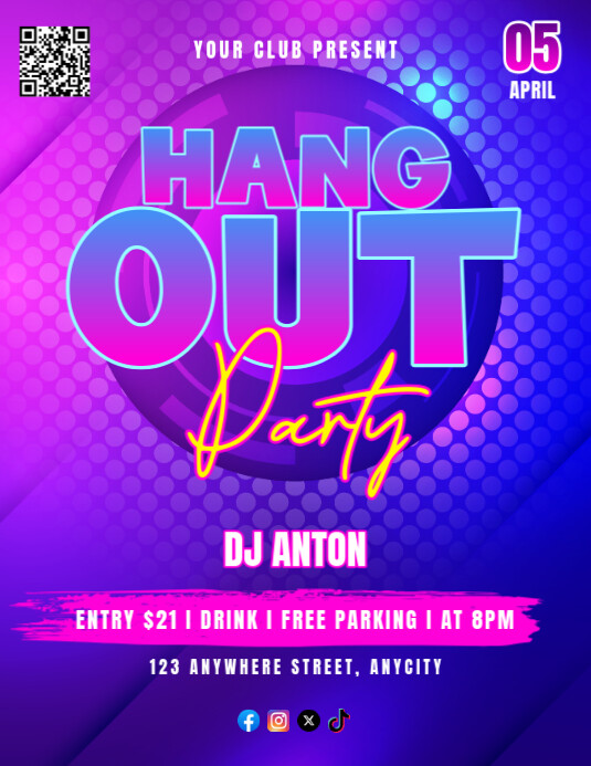 Purple Gradien Hangout Party Pamflet (letter As) Template | PosterMyWall