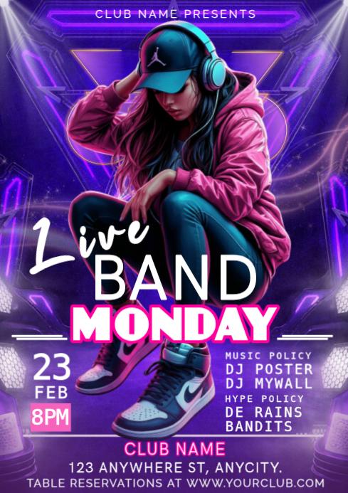 Purple Gradien Monday Night Party Invitation Social Media A4 Template ...