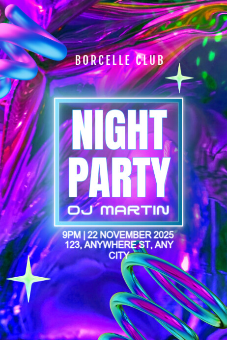 Purple Gradient and Blue Neon Night Party Club Flyer Template ...