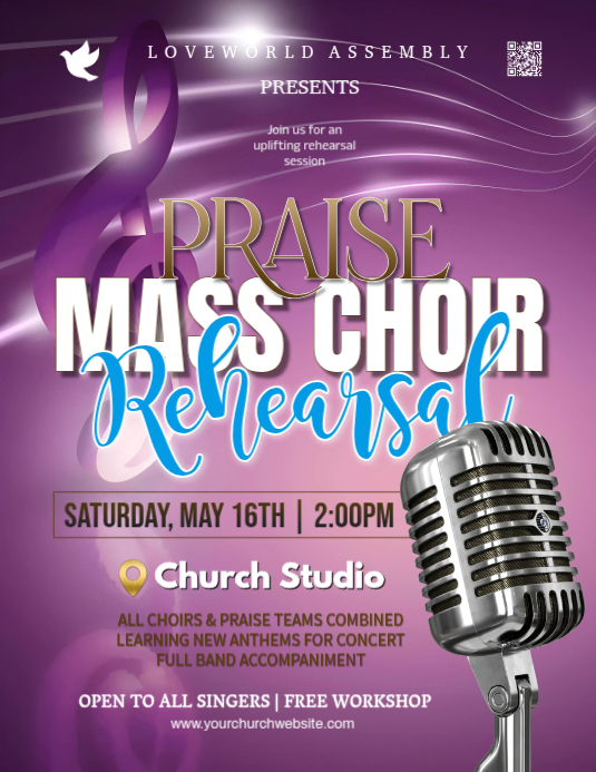 Copy of Purple Gradient Church Choir Rehearsal Flyer | Mass Choir ...