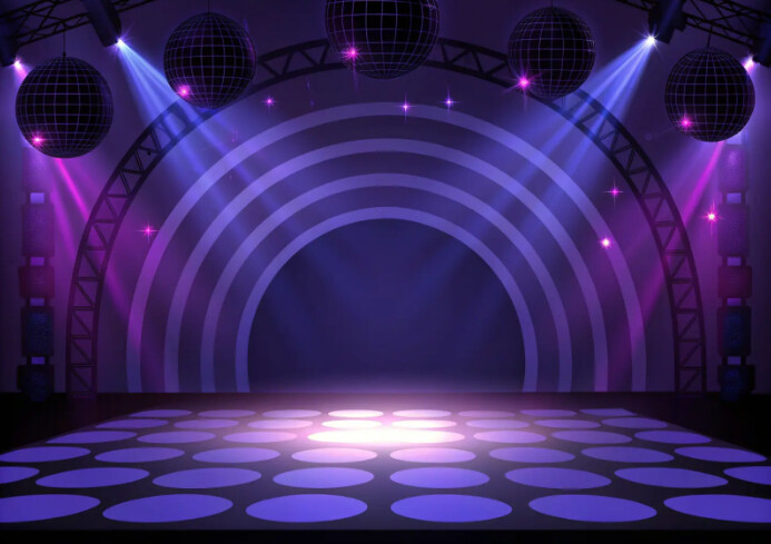 Plantilla de Purple Gradient Disco Dance Floor Background A4 | PosterMyWall
