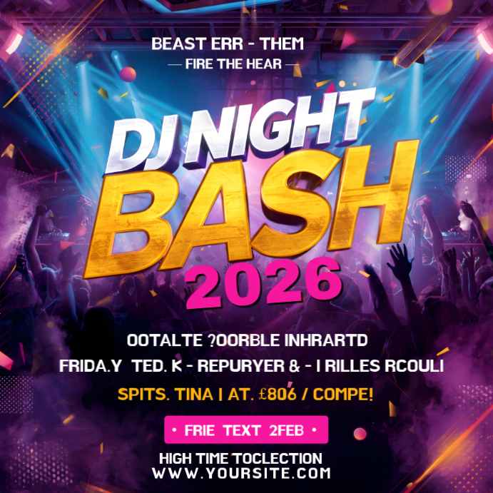 Purple Gradient Dj Night Bash 2026 Instagram Post Template | PosterMyWall