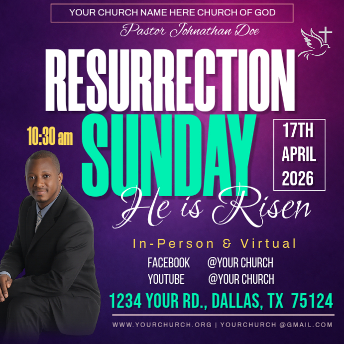 Purple Gradient Easter Sunday Service Instagram Post Template ...