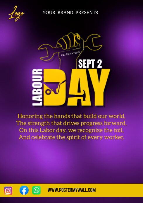 Purple Gradient Labor Day Flyer A3 Template | PosterMyWall