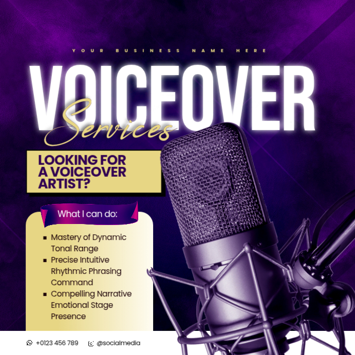 Purple Gradient Professional Voiceover Services Instagram Post Template ...