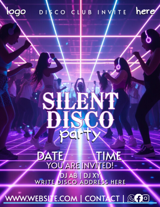 Copy of Purple Gradient Silent Disco Party Flyer – Neon Headphones Dance Night Flyer (us Letter ...