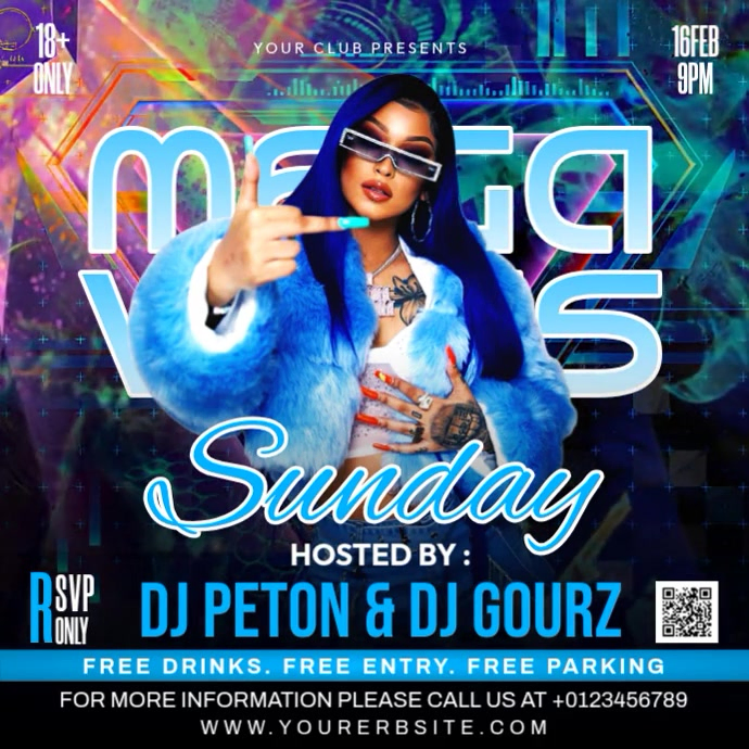 Purple Gradient Sunday night Party Square (1:1) Template | PosterMyWall