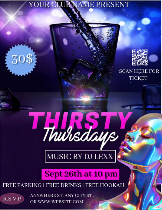 Plantilla de Purple Gradient Thirsty Thursday Party Flyer | PosterMyWall