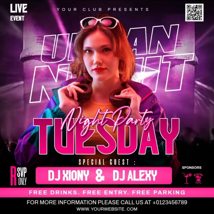 Plantilla de Purple Gradient Tuesday Night Party Instagram Post ...