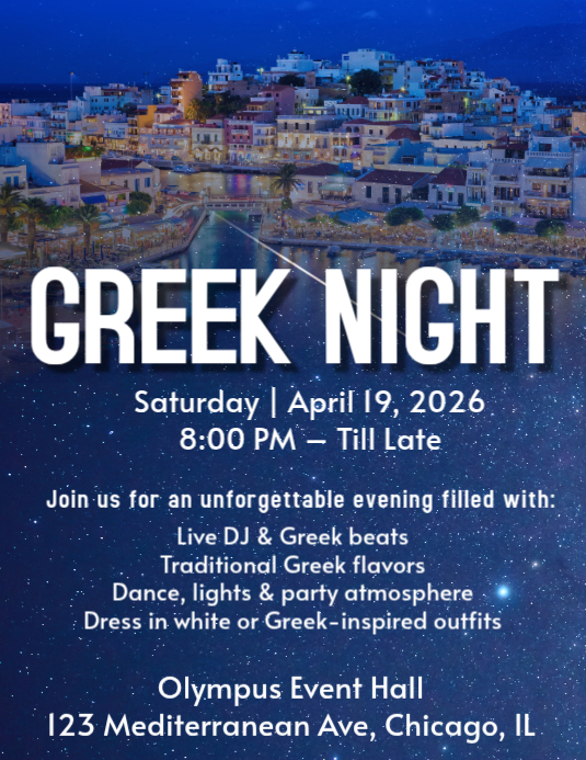 Purple Greek Night Event Flyer Template | PosterMyWall
