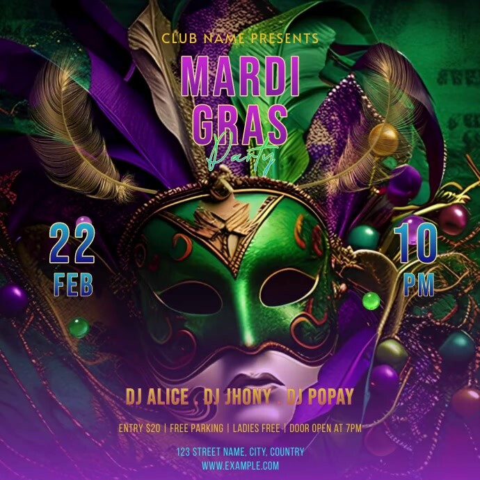 Purple Green Gradient Masquerade Party Mardi Template | PosterMyWall