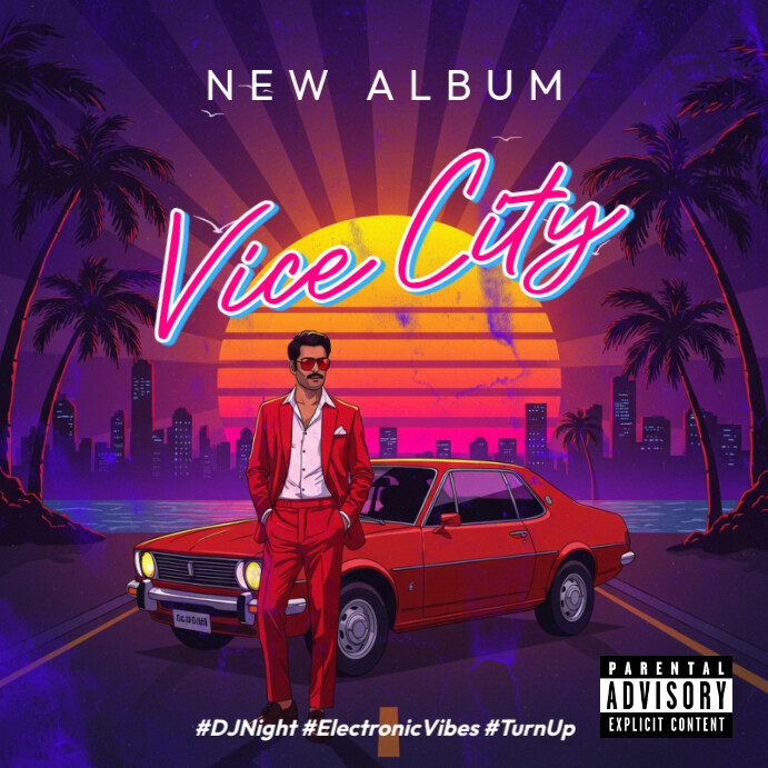 Purple Illustrative Album Cover Instagram Post Template | PosterMyWall