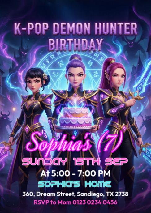 Purple Illustrative Birthday Party Invitation A6 Template | PosterMyWall