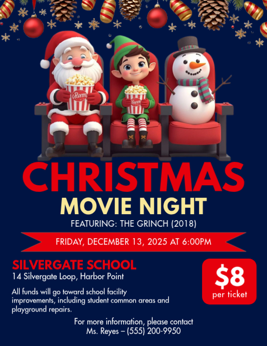 Purple Illustrative Christmas Movie Night Fundraiser Flyer (us Letter ...