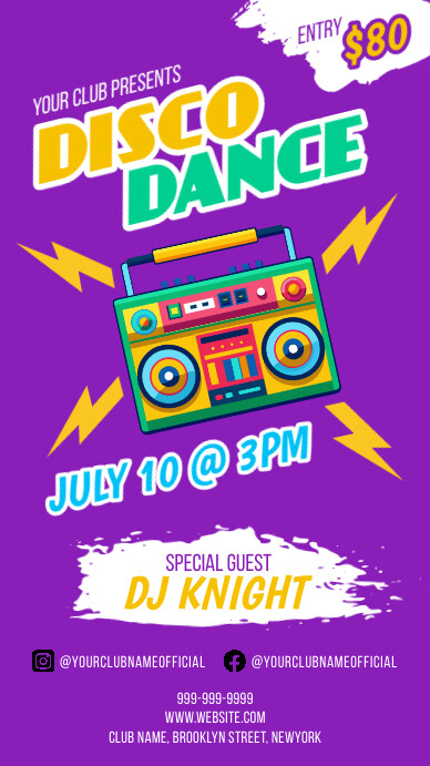 Purple Illustrative Disco Dance Dj Club Party Template | PosterMyWall