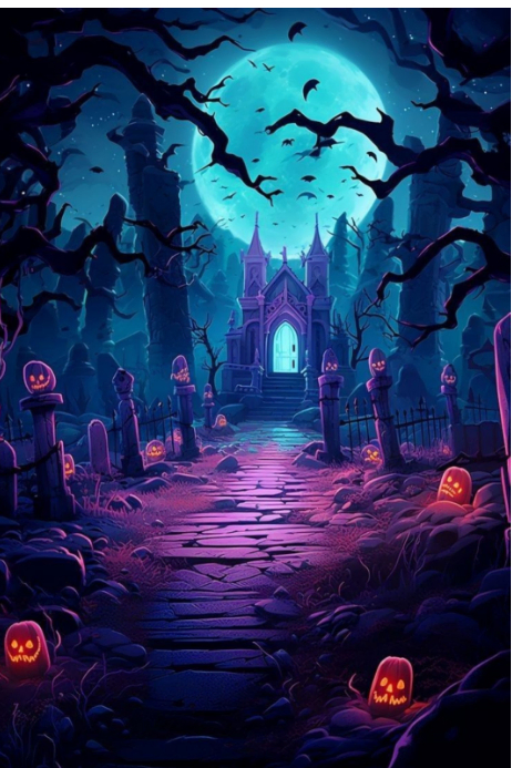 Purple Illustrative Enchanted Haunted Castle Under Moonlight Poster ...