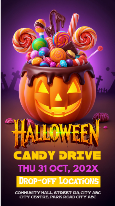 Plantilla de Purple Illustrative Halloween Candy Drive Instagram Story ...