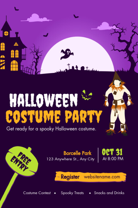Purple Illustrative Halloween Costume Party Poster Template | PosterMyWall