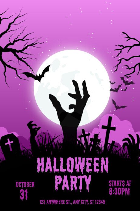 Purple Illustrative Halloween Party Poster Template | PosterMyWall