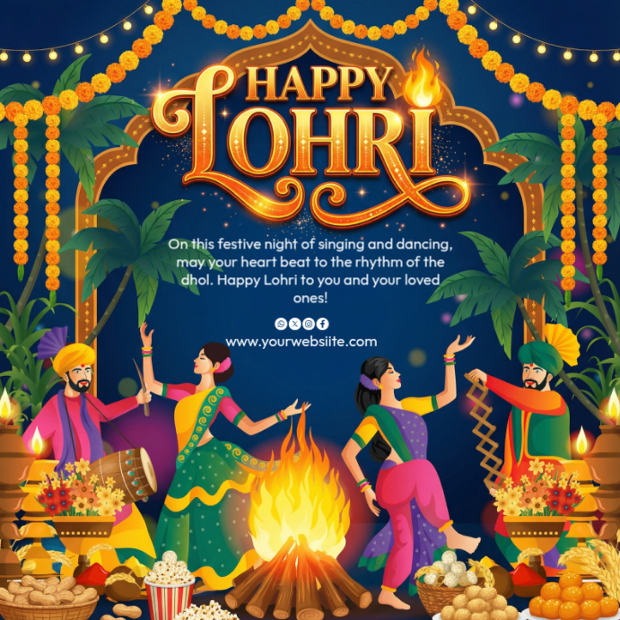 Purple Illustrative Happy Lohri Square (1:1) Template | PosterMyWall