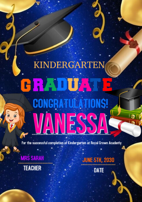 Purple Illustrative Kindergarten Graduation Certificate Template A4 ...