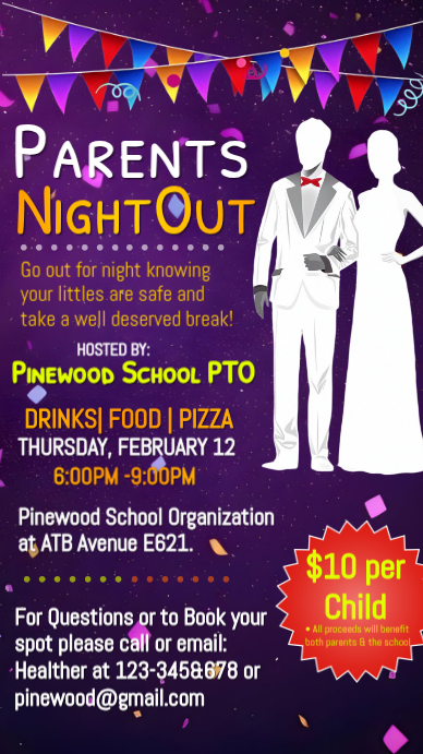 Purple Illustrative Parents Night Out Poster Instagram Story Template ...