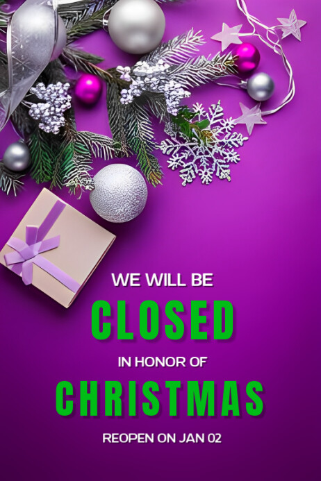 Purple Illustrative Purple Background Maximalist We Will Be Closed Christmas Holiday Poster ...