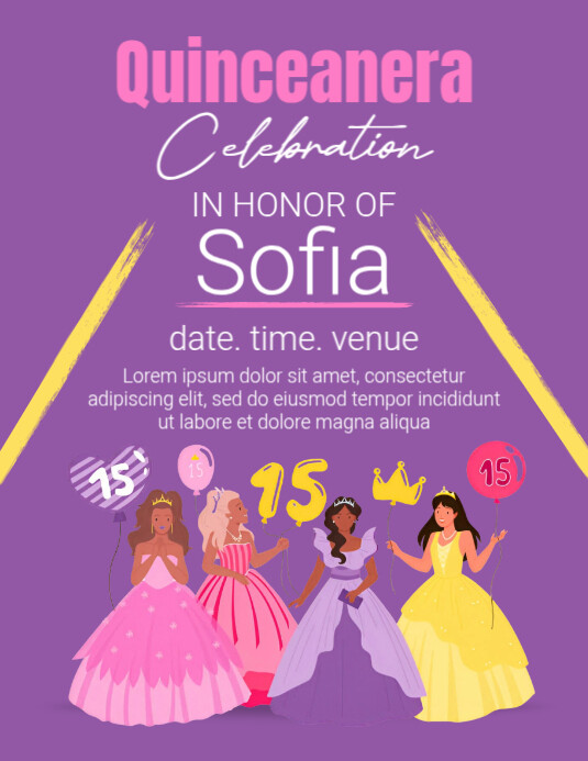 Purple Illustrative Quinceanera Birthday Flye Template | PosterMyWall