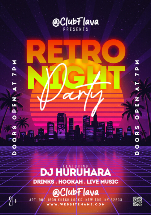 Copy of Purple Illustrative Retro Night A5 | PosterMyWall