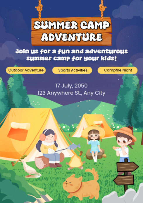 Purple Illustrative Summer Camp Adventure A3 Template | PosterMyWall