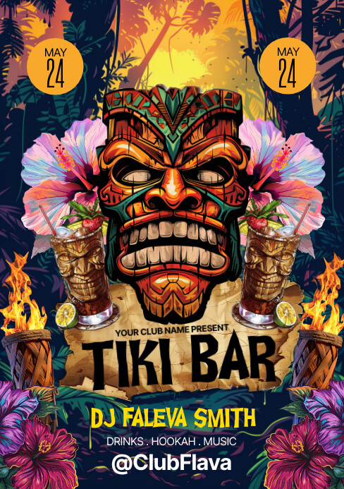 Purple Illustrative Tiki Bar A5 Template | PosterMyWall